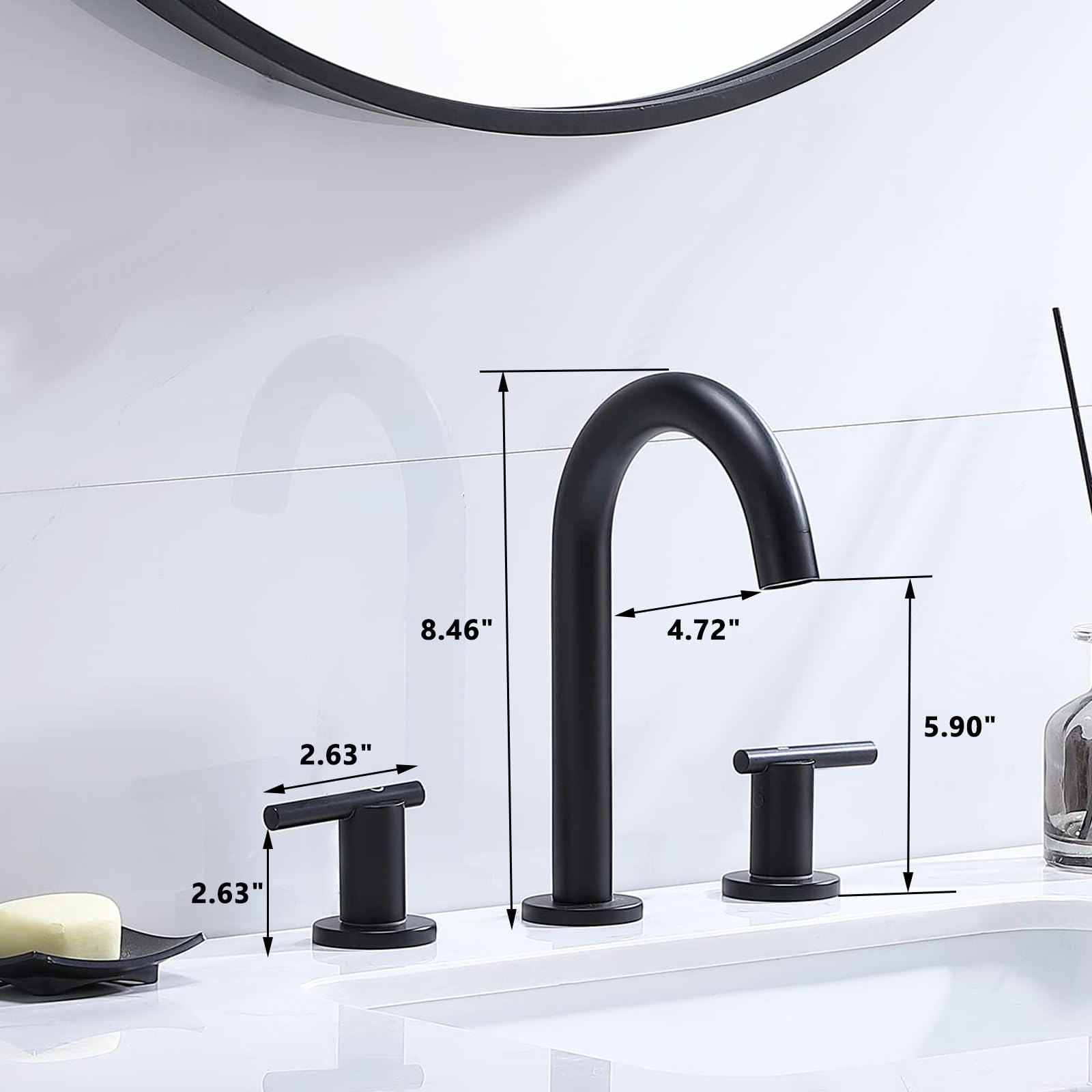 VAPSINT Matte Black Bathroom Faucet 3 Hole, 8 Inch Widespread Bathroom Faucet with Pop Up Drain and Water Supply Lines, 2 Handle Black Vanity Faucet Bathroom Sink Faucet