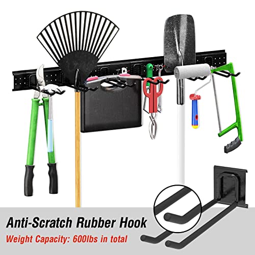 Stormann Tool Storage Rack Wall Mount Garage Tool Organizer Heavy Duty 16 Hooks Max Load to 600lbs for Power Tools, Shovels, Rakes, Brooms, Weeder, Leaf Blower ,and More