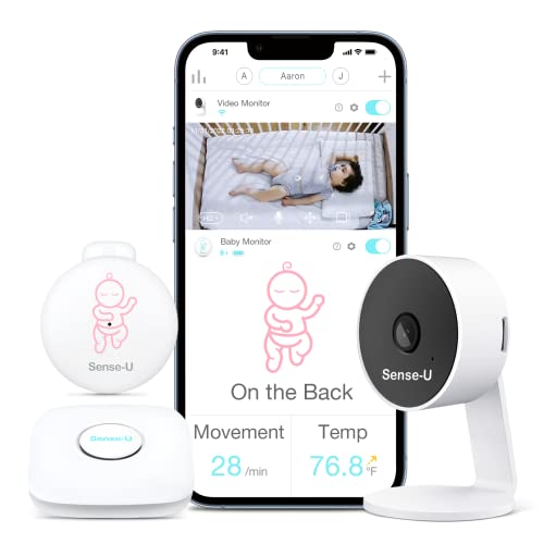 Sense-U Smart Baby Monitor 3+Camera, Audio, Video Baby Monitor That Notifies You for No Abdominal Movement, Rollover, High/Low Temperatures, Detected Motion, with Night Vision, 2-Way Talk, Pink