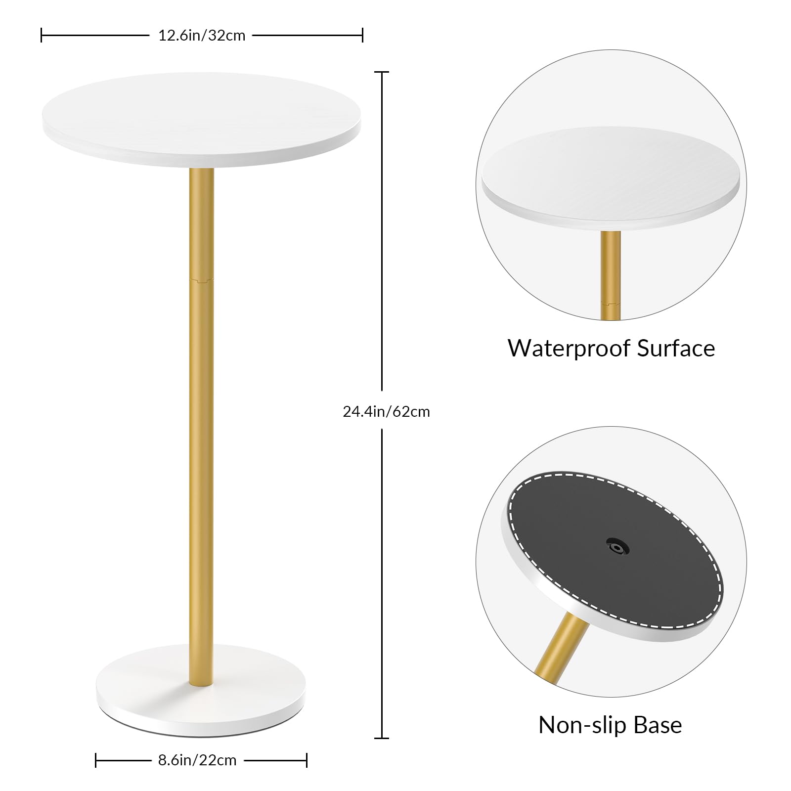 NOVIMANGO Small White Round Side Table Pedestal Table Drink Tables for Small Spaces Cocktail Pedestal End Table for Living Room Coffee Table Nightstand for Bedroom, Sofa and Balconty