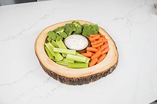 Lipper International Acacia Bark Round Dipping Platter with Ceramic Bowl