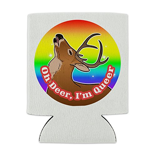 Oh Deer I'm Queer Rainbow Pride Gay Lesbian Funny Can Cooler - Drink Sleeve Hugger Collapsible Insulator - Beverage Insulated Holder