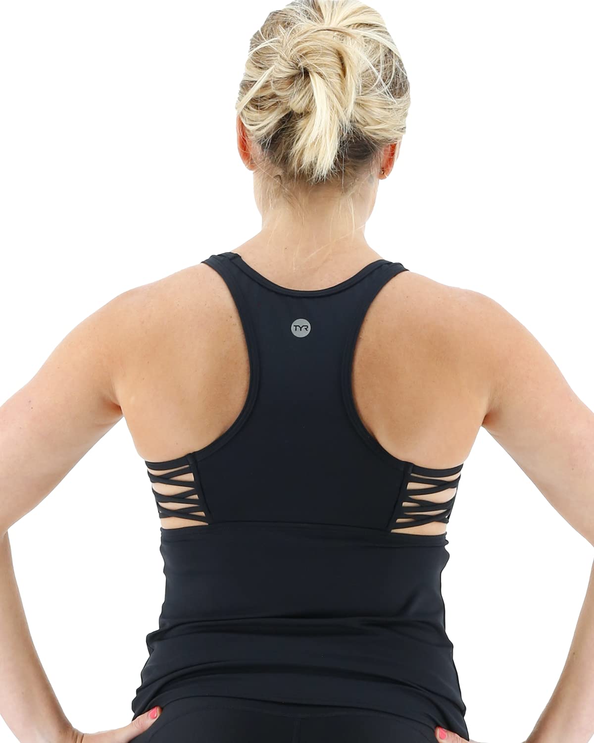 TYR Women's Standard Tankini Top for Swimming, Yoga, Fitness, and Workout, Black, Large