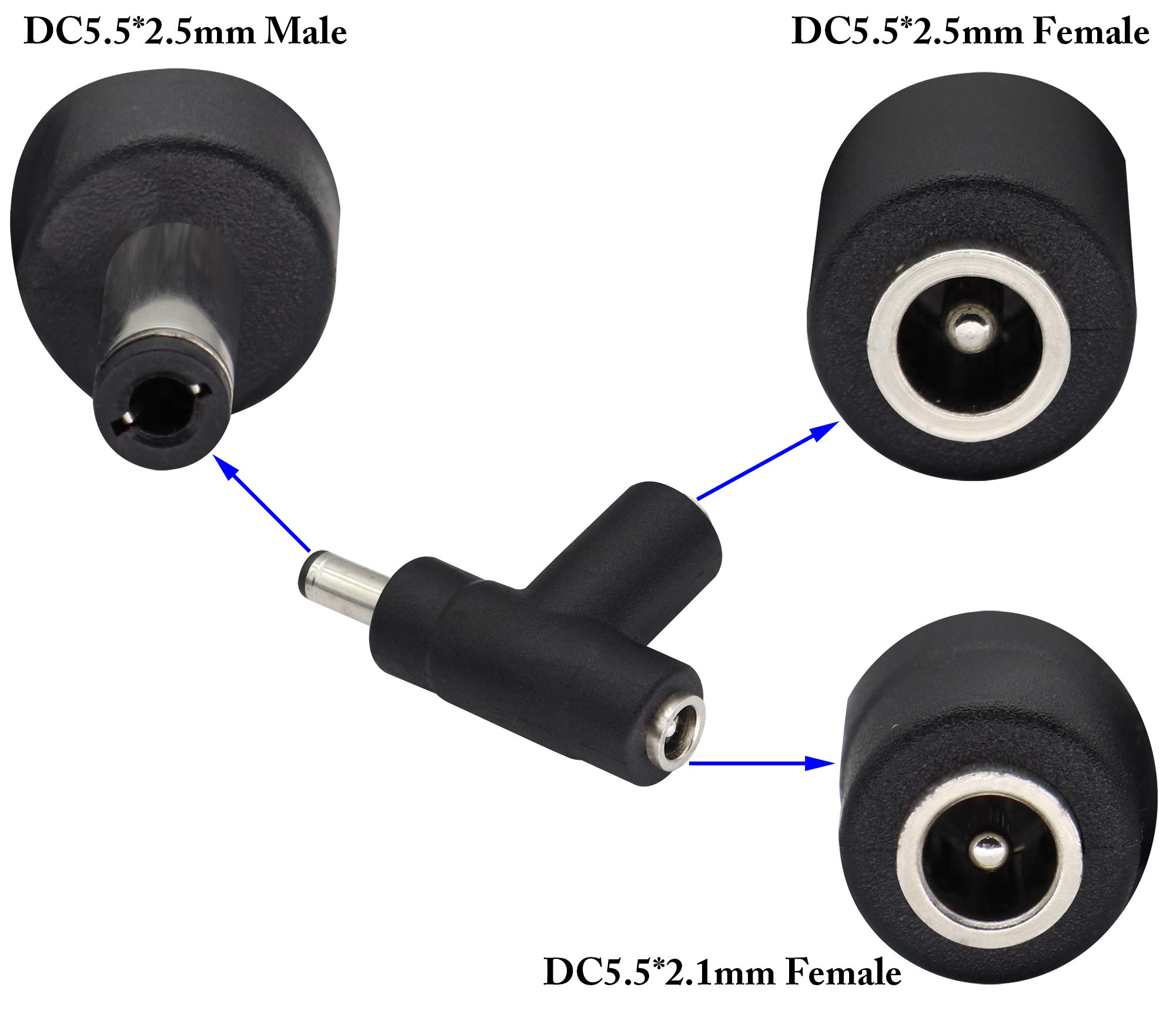zdyCGTime 90 Degree Angle DC 5525Female to Male&Female Connector Multifunction DC Adapter DC Power Connector DC5.5x2.5mm Jack Coupler Converter for Laptop CCTV Camera Strip Lighting 4 PCS