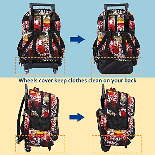 seastig Rolling Backpack for Kids Wheeled Backpack Double Handle Wheeled Backpack with Lunch Bag and Pencil Case Set