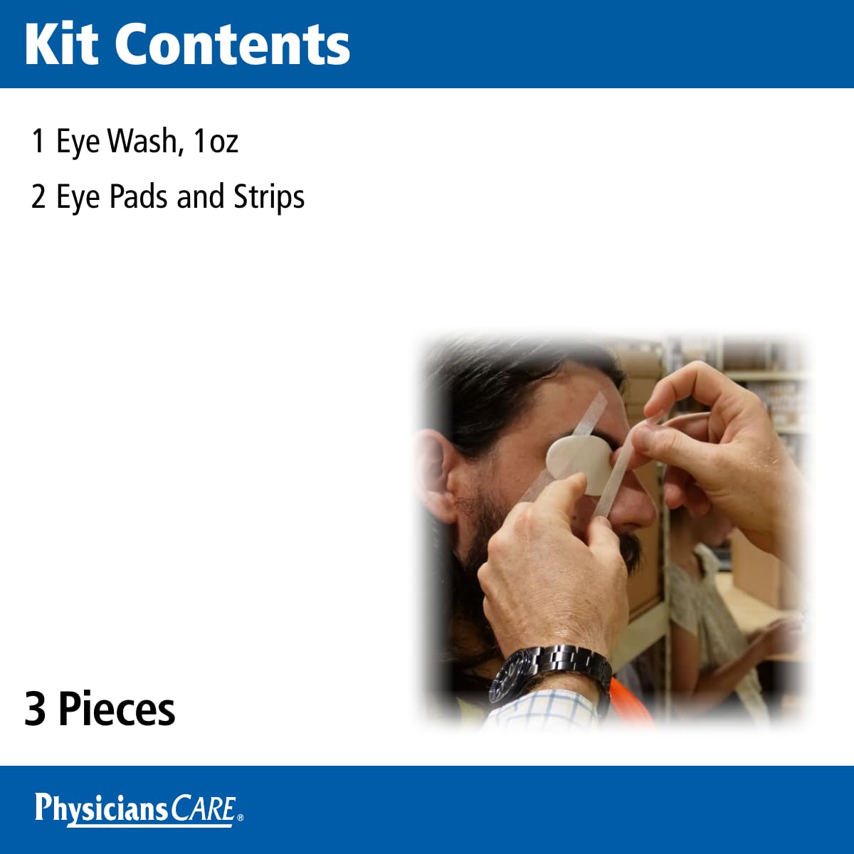 PhysiciansCare 5-Piece Eye Wash Kit with Oval Eye Pads, First Aid Adhesive Strips & Emergency Eye Rinse