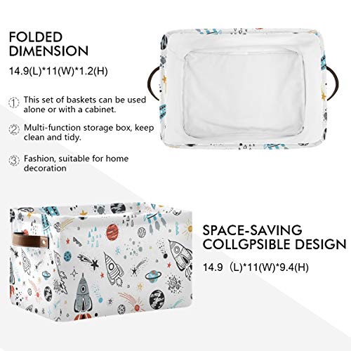 Storage Basket Cube Large Collapsible Toys Storage Box Bin Laundry Organizer for Closet Shelf Nursery Kids Bedroom,15x11x9.5 in (1 pack, Space Rocket Planet)