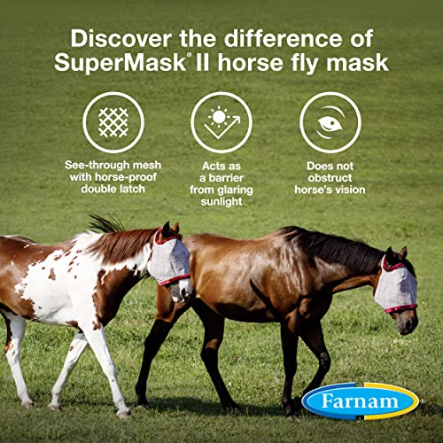 SuperMask II Fly Mask Without Ears for Smaller Horses or Arabian Horses, Full Face Coverage and Eye Protection from Insect Pests, Structured Classic Mesh with Plush Trim, Small Horse/Arabian Size