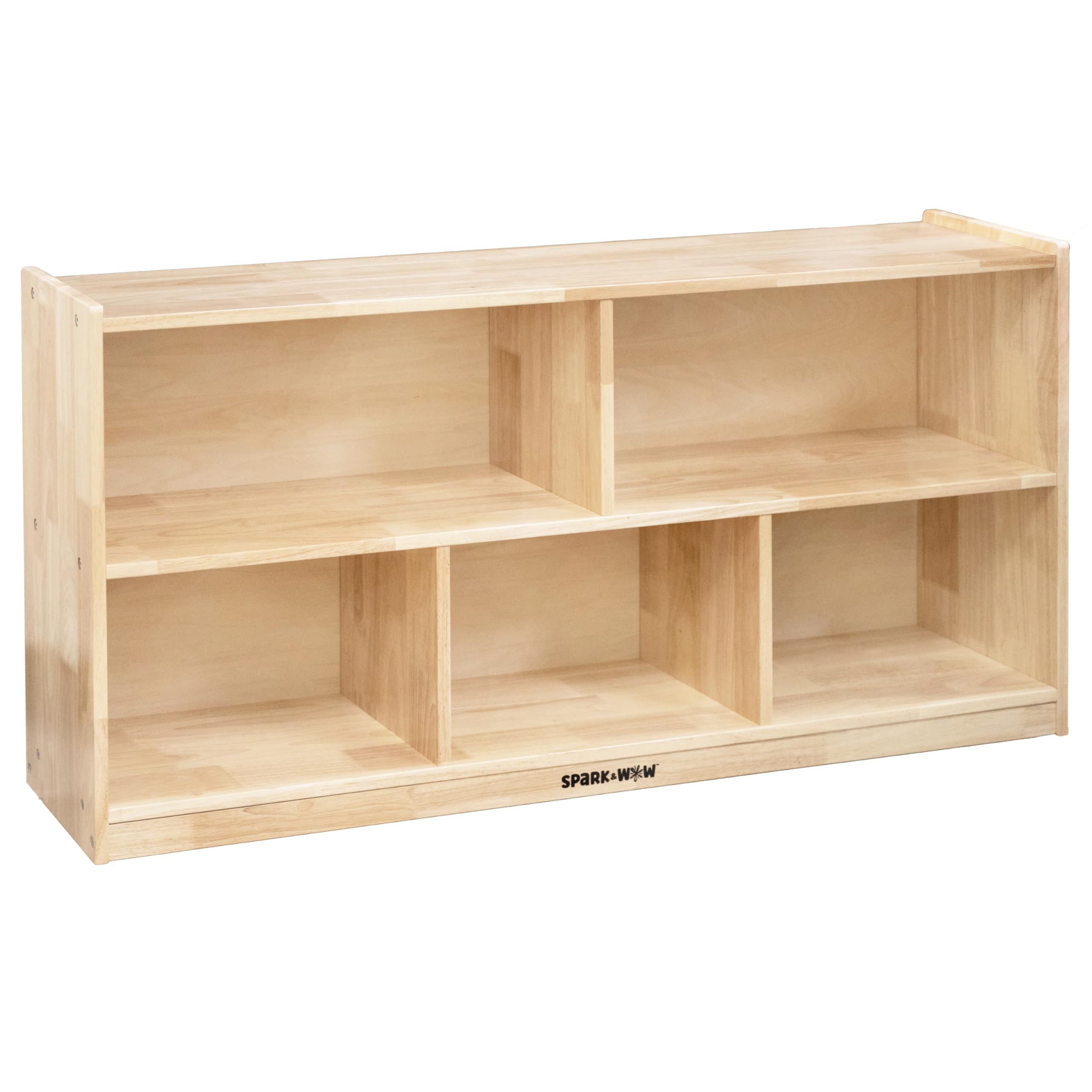 SPARK & WOW 5-Compartment Solid Wood Storage Cabinet - Toy Shelf Organizer - Shelves for Classroom - Includes Optional Wheels
