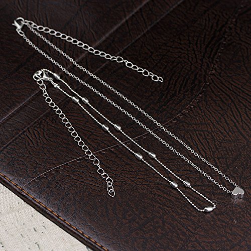 MAIHAO 925 Silver Double Layer Necklace Heart Choker Chunky Chain Bib Necklace Women Jewelry Pendant GF (Silver)