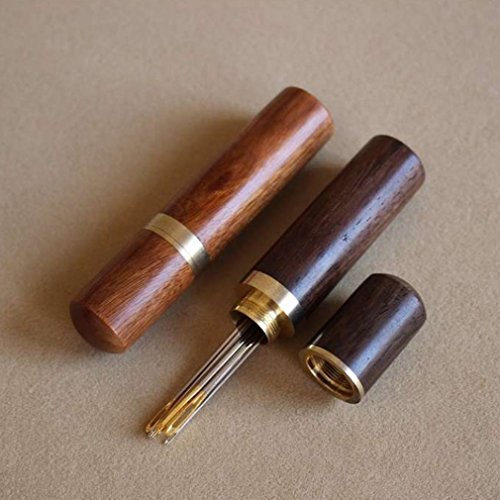 Rurah Portable Wooden Toothpick Holder Pocket Tooth Pick Holder Embroidery Hand Sewing Needle Storage Case Container,Ebony