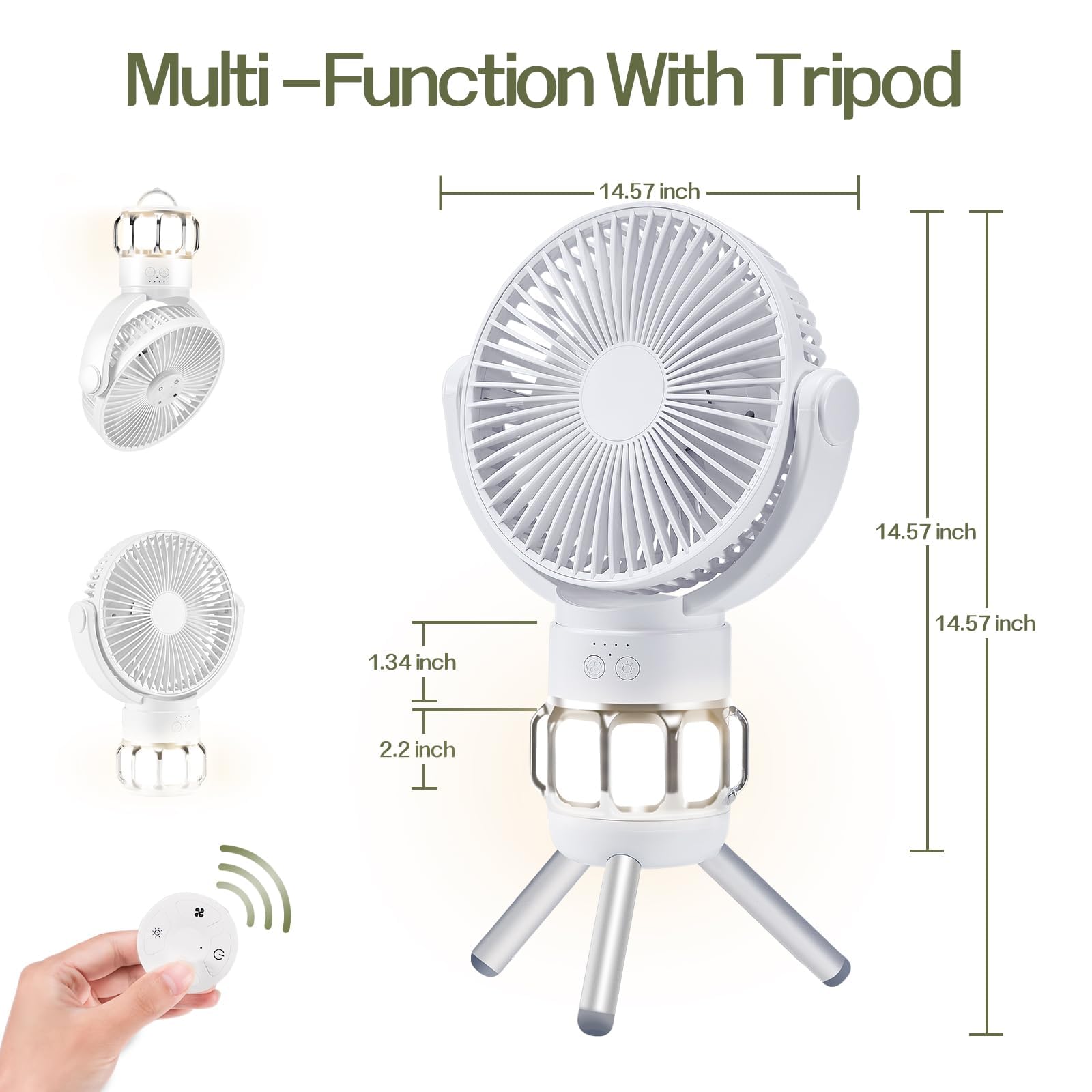 MAXEVE 3-in-1 Portable Camping Battery Powered Fan with LED Lantern, Fan 8H Timer 270°Rotation Battery Operated Fan, 10400mAh Rechargeable USB Desk Beach Fan with Hook&Tripod, Super Quiet