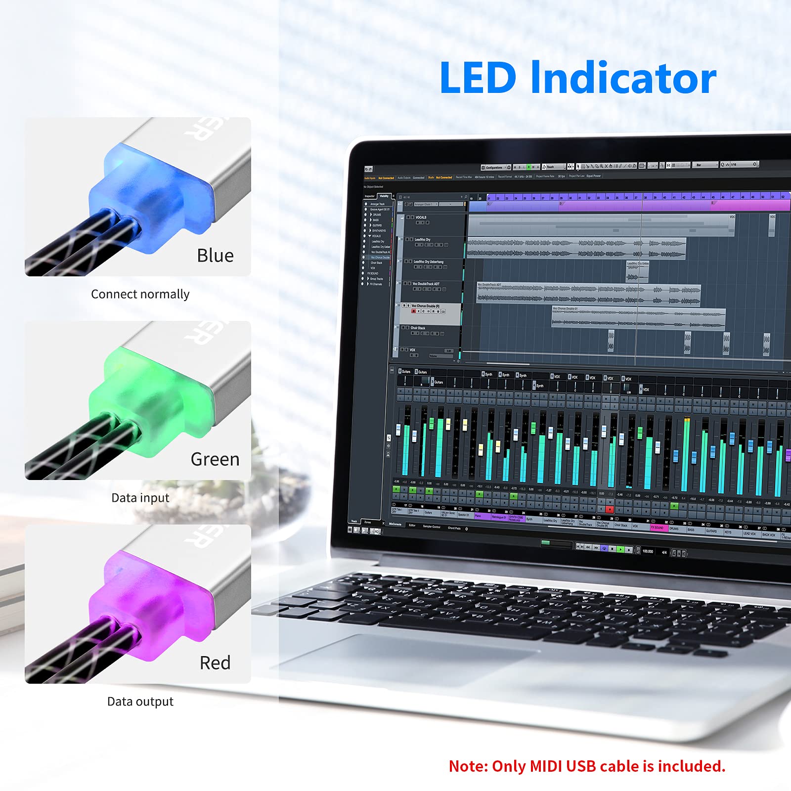 Neewer MIDI Cable, 5-Pin MIDI to USB Cable, MIDI Interface in-Out to USB Converter MIDI Adapter with Indicator for Piano Keyboard to PC Mac Laptop