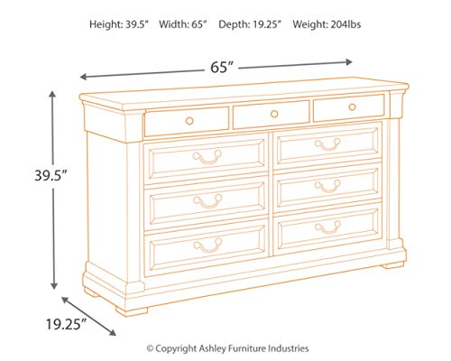 Signature Design by Ashley Bolanburg Farmhouse 9 Drawer Dresser with Dovetail Construction, Antique White, Weathered Gray