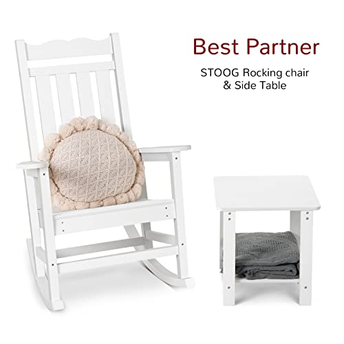 Stoog Set of 2 Outdoor Rocking Chairs, Hips Plastic Porch Rocker with 400 lbs Weight Capacity, for Backyard, Fire Pit, Lawn, Garden and Indoor (White)
