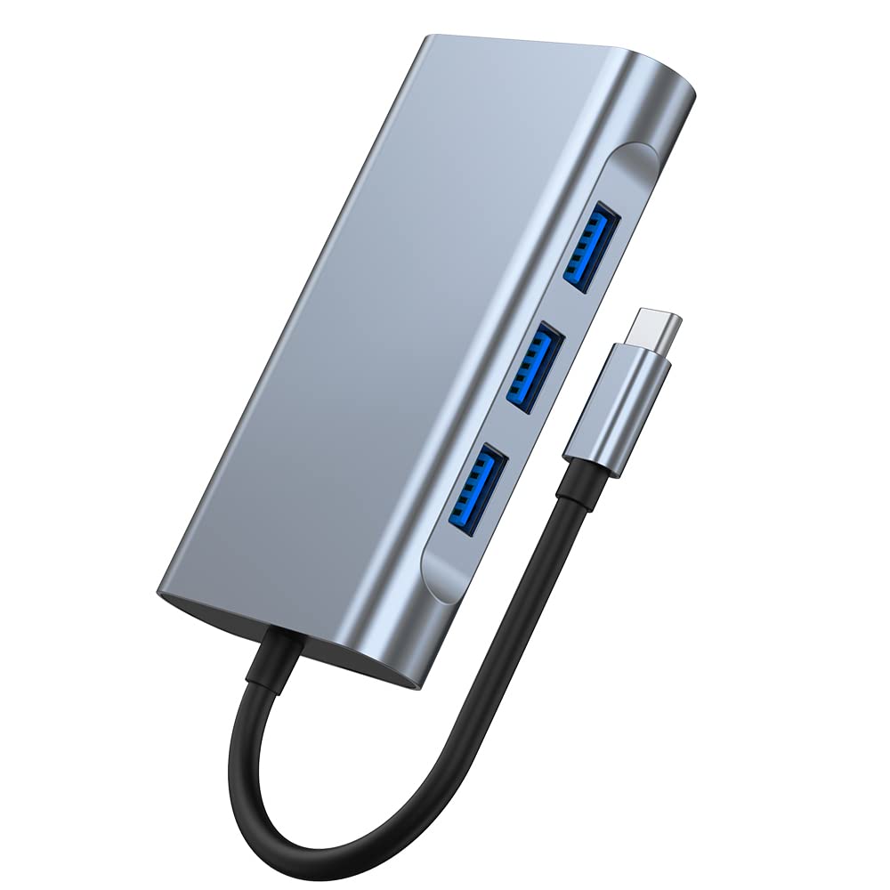 KitBox USB C HUB 7 in 1 Type C Adapter with Type C 87W PD, USB3.0 HDMI VGA, RJ45 Ethernet Port for MacBook and Other Type C Laptop.