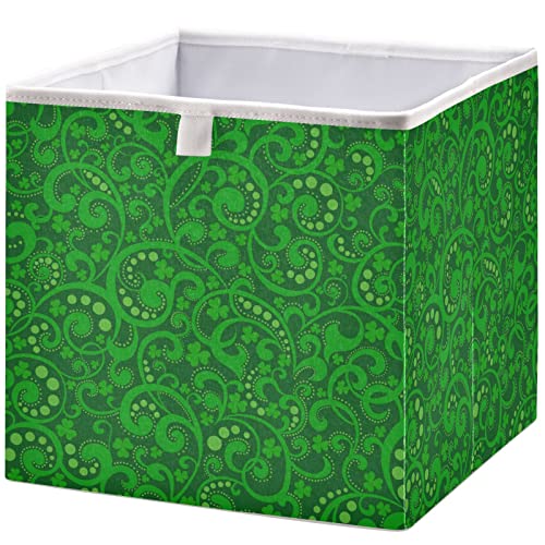visesunny Closet Baskets St Patricks Green Plant Storage Bins Fabric Baskets for Organizing Shelves Foldable Storage Cube Bins for Clothes, Toys, Baby Toiletry, Office Supply