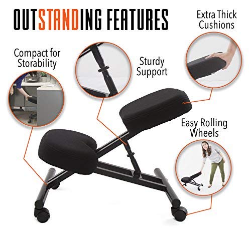 Posture Pro Ergonomic Kneeling Chair with Wheels | Fully Adjustable Mobile Office Seating | Improve Posture & Relieve Back Pain | Easy Assembly | Kneeling Desk Chair for Home, Office & School (Black)