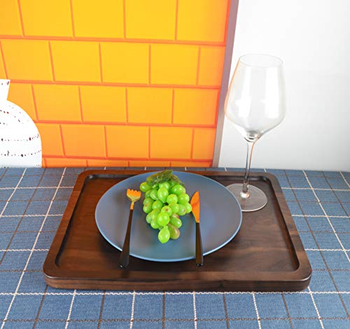 Samyo Black Walnut Solid Wood Rectangular Tableware Serving Tray Handcrafted Decorative Trays Food Tray Serving Platters with Gripper for Coffee Wine Cocktail Fruit Meals (Large Size)