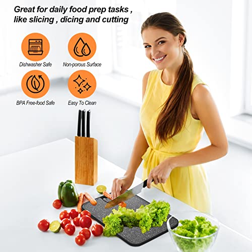 Viretang Plastic Cutting Board, 1 Pieces Dishwasher Safe Cutting Boards for Kitchen with Juice Grooves, Non-Slip, Reversible and Knife-Friendly with Built-in Sharpener & Grinding Area(Black)