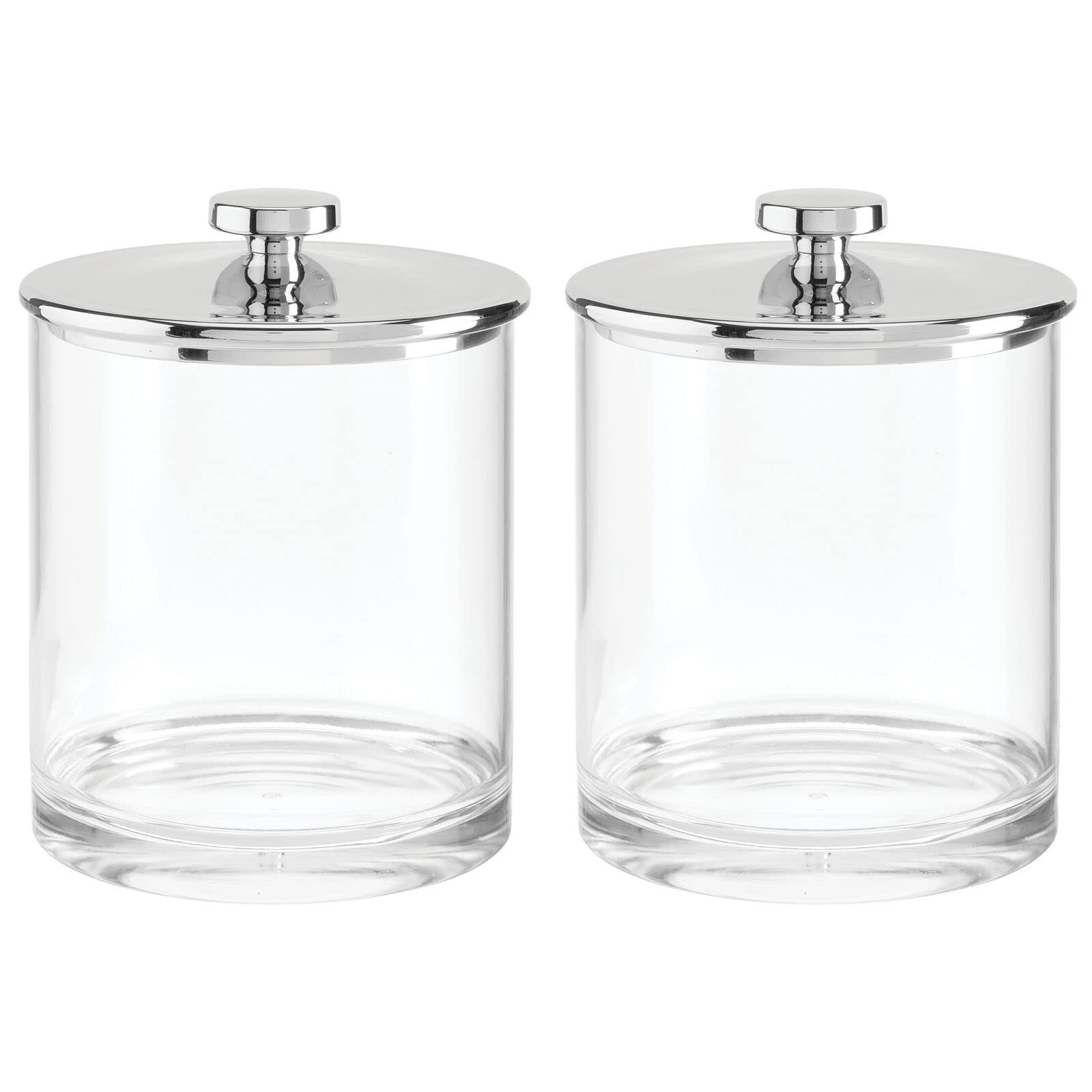 mDesign Medium Modern Apothecary Storage Organizer Canister Jars - Acrylic Containers for Bathroom, Organization Holder for Vanity, Counter, Makeup Table, Lumiere Collection, 2 Pack, Clear/Chrome