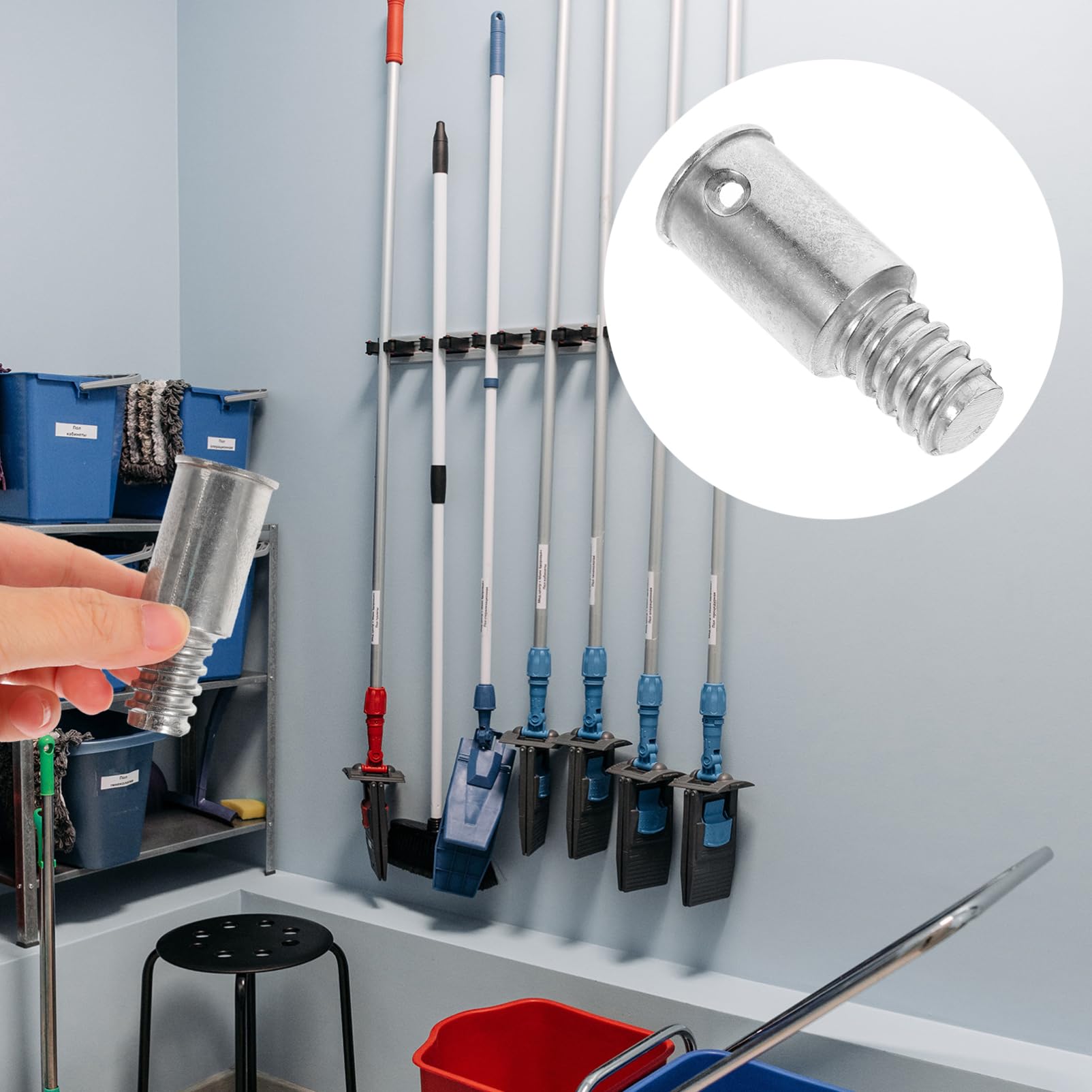 minkissy Mop Head Threaded Broom Handle Kit Threaded Tip Adapter Threaded Tip Replacement Telescoping Pole Adapter Extension Pole Adapter Aluminum Broom Pole Tip Aluminum Alloy Silver
