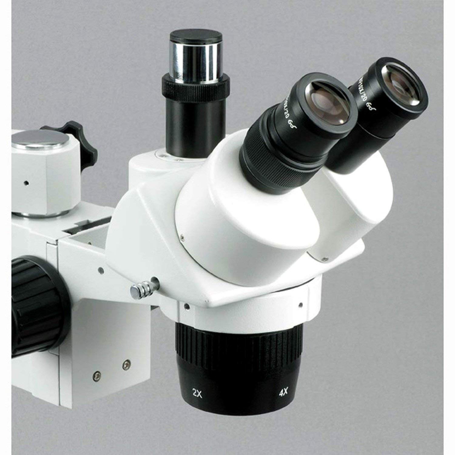 AmScope SW-3T13Y Trinocular Stereo Microscope, WH10x Eyepieces, 5X/15X/30X/45X Magnification, 1X/3X Objective, Single-Arm Boom Stand, Includes 1.5x Barlow Lens