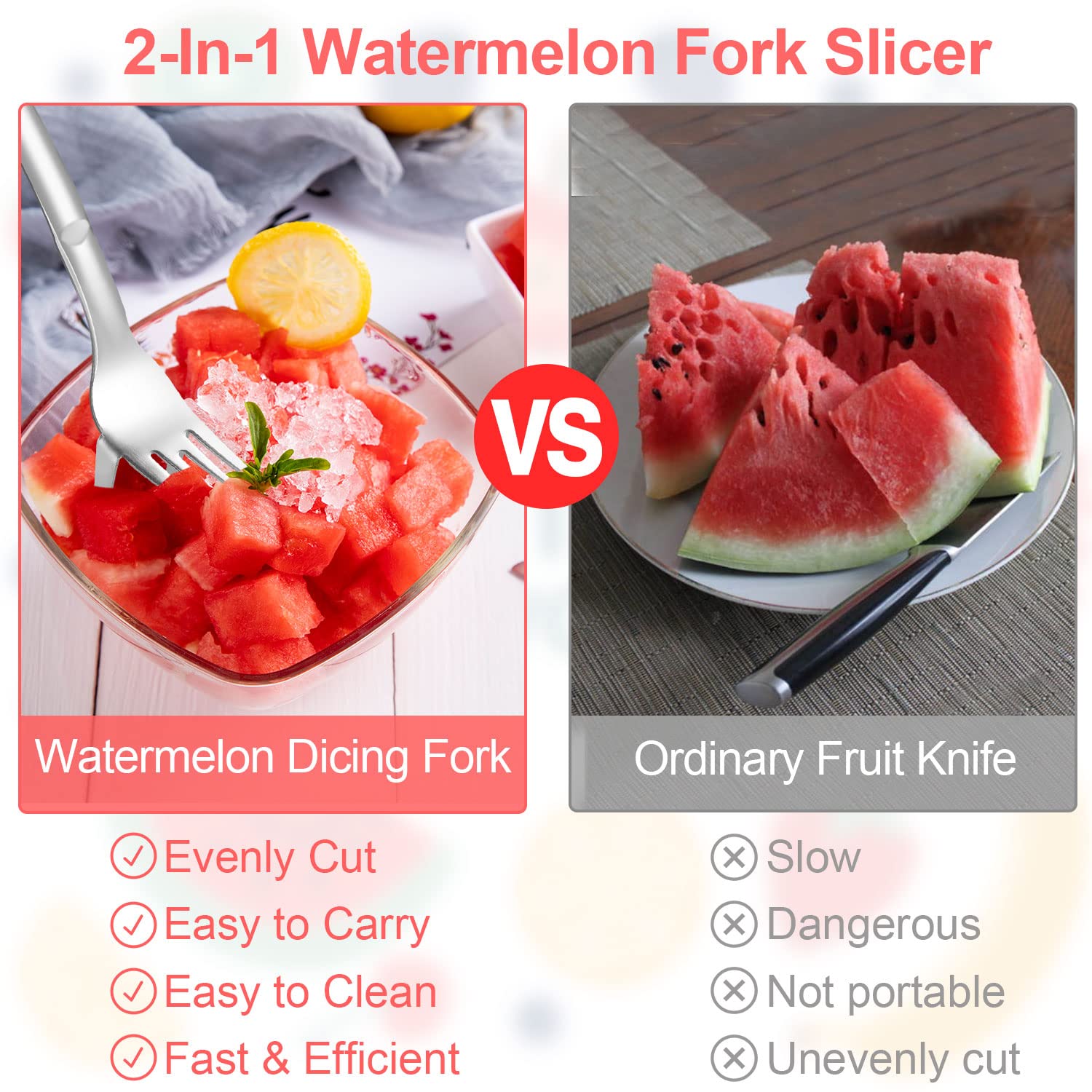 Watermelon Fork Slicer Cutter,2-in-1 Watermelon Fork Slicer, Watermelon Slicer Fork Stainless Steel Cutter, Watermelon Cutting Fork Watermelon Cutter Fork for Home (1pcs)