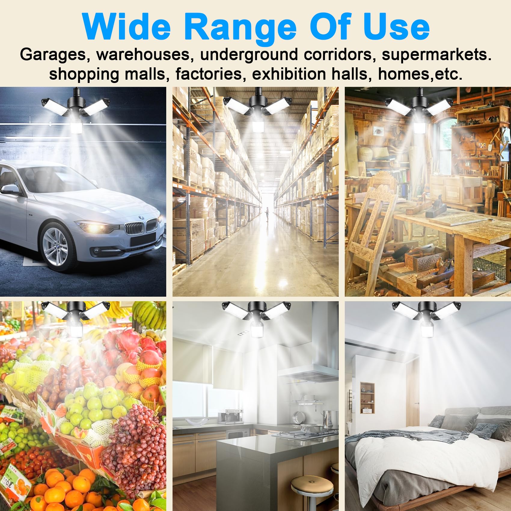 Kofarrten LED Garage Lights, 80W LED Garage Lights, Super Bright 8000LM 6500K Deformable LED Garage Ceiling Lights Shop Lights for Garage, Workshop, Basement,Warehouse (1Pack)