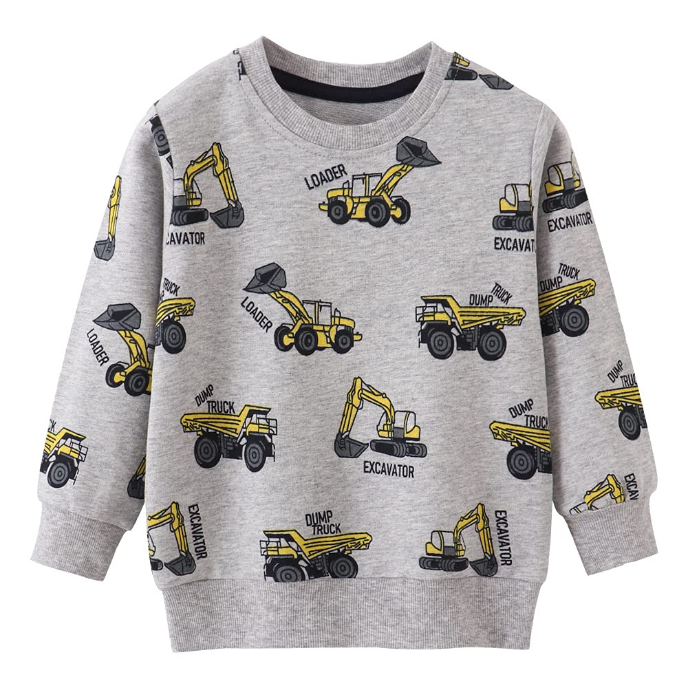Boys Sweatshirts Excavator Long Sleeve Crewneck Pullover Toddler T-Shirts Cotoon Sport Cute Tops for Kids Tee Outdoor Size 4T