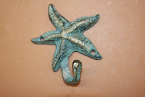 Vintage-Style Cast Iron Bronze-Look Starfish Bath Hooks, 4 1/2", Set of 2
