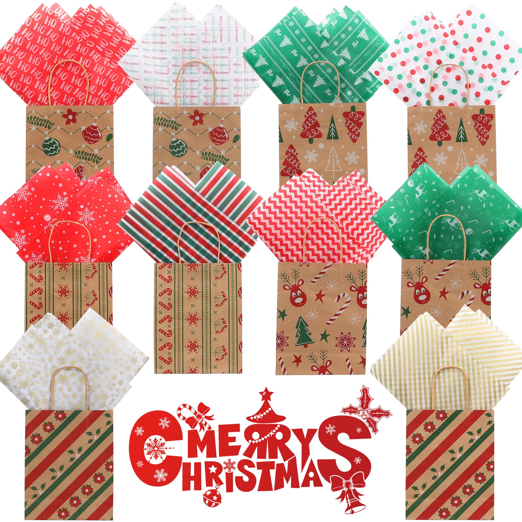SANNIX 100 Sheets Christmas Tissue Paper Xmas Bulk Gift Wrapping Paper Bag for Christmas Gift Wrapping Boxes DIY Crafts Birthday Holiday Decoration 19.7 ×13.8 Inch (10 Patterns)