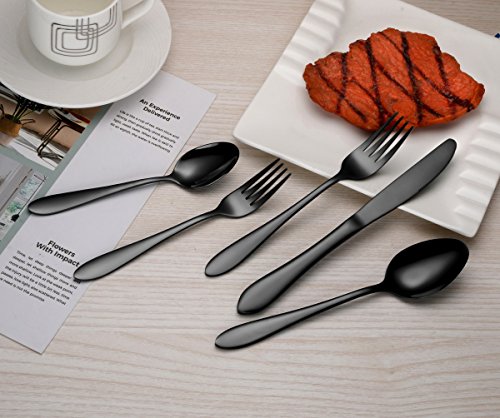 Titanium Black Plated Stainless Steel Flatware Set 20 Piece, Black Flatware Set, Black Silverware Set Service for 4 (Shiny Black)