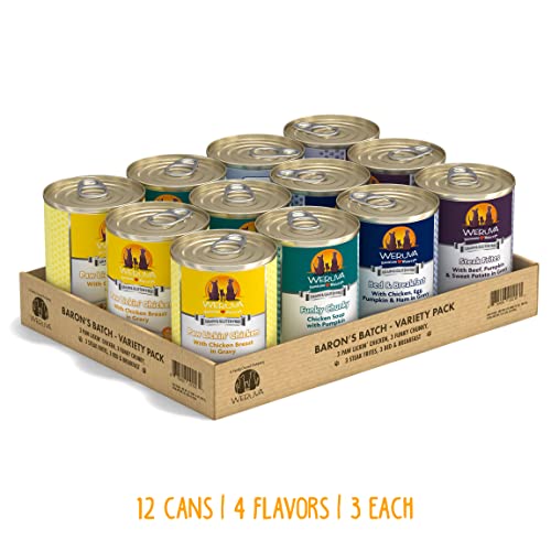 Weruva Classic Dog Food, Variety Pack, Baron's Batch, Wet Dog Food, 14oz Cans (Pack of 12), Multi