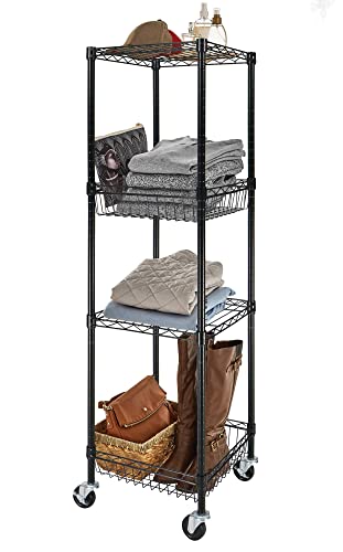 SONOTA 4 Shelf Steel Wire Shelving Tower with Caster 16" Dx16 Wx57.4 H (Color : Black)