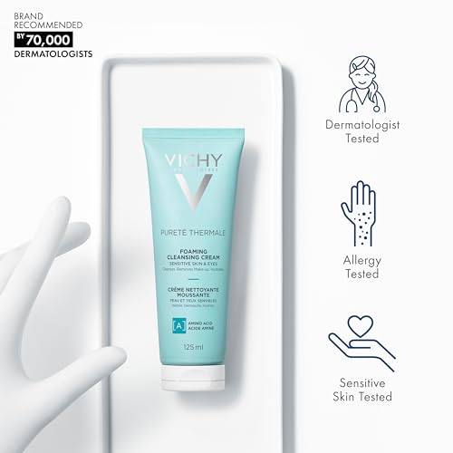 Vichy Pureté Thermale Foaming Cleansing Cream | Foaming Face Wash & Makeup Remover With Purisoft & Vitamin B5 | Sensitive Skin Tested | Cleanses, Removes Makeup & Hydrates | Soap Free | Non-Drying