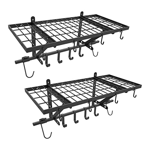 tonchean Garage Shelving Wall Mounted 2 Pack with Bike Hooks Garage Wall Shelves 14βx32β Garage Floating Shelves Garage Storage Shelves Heavy Duty Wall Mount, 500lb Weight Capacity