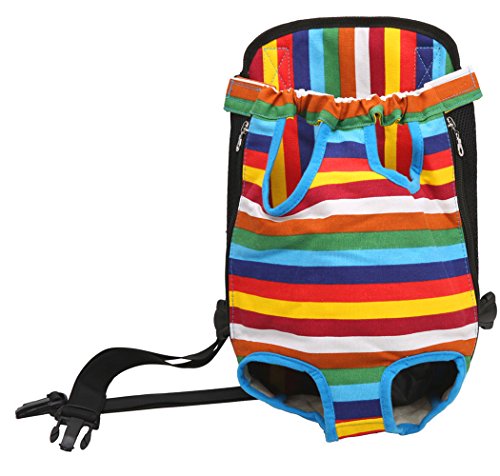 XIAOYU Pet Carrier Backpack, Adjustable, Hands-Free, Legs Out and Breathable Pet Dog Cat Front Carrier Backpack for Walking, Hiking, Biking Travel, Outdoor and Motorcycle, Multicolor, S