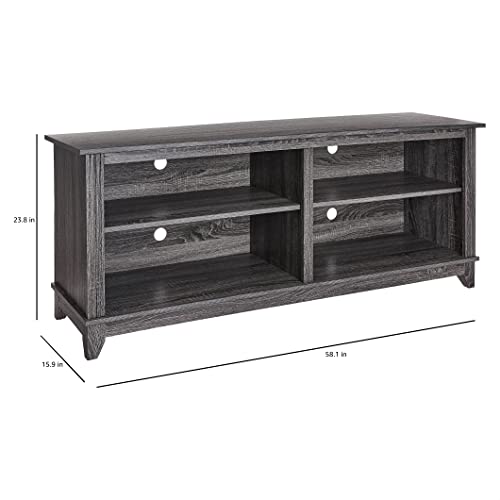 ROCKPOINT 58inch TV Stand Media Console for TV’s up to 65 Inches, Home Living Room Storage Console, Entertainment Center with 4 Open Storage Shelves, Modern TV Console Table (Charcoal)