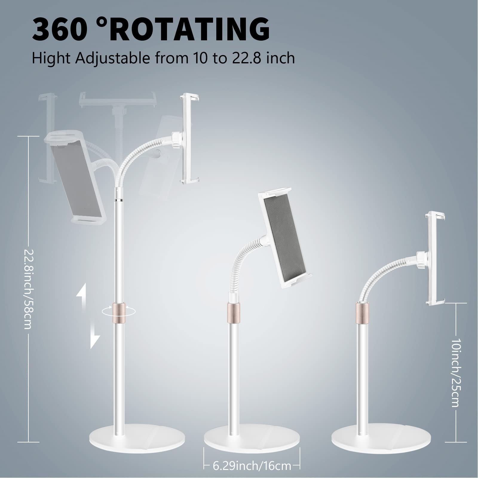 iFongsh Tablet Stand for Desk, 2-in-1 Ipad Holder Stand & Phone Stand,360 Degree Rotating Gooseneck and Height Adjustable Desktop Holder Dock Compatible with(4.7"-13") iPhone,iPad Pro,Air,Mini