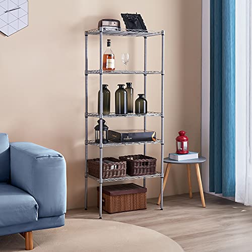 SINGAYE 5 Tier Storage Rack Wire Shelving Unit Thicken Heavy Duty Storage Shelves for Pantry Closet Kitchen Laundry 880Lbs Capacity 13.38"x 23.22"x 59.05"(DxWxH) Silver
