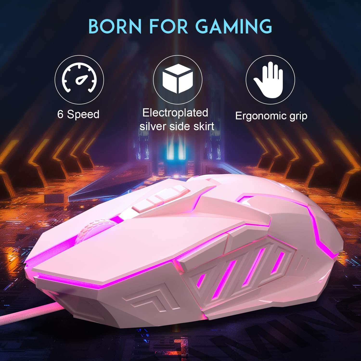 MageGee G10 Gaming Mouse Wired, 7 Colors Breathing LED Backlit Gaming Mouse, 6 Adjustable Speeds, Ergonomic Optical Computer Mouse with 7 Buttons for Windows PC Gamers