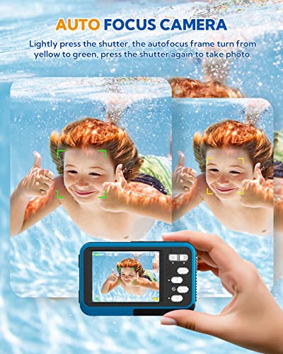 Underwater Camera, 4K 48MP Autofocus Waterproof Digital Camera with Selfie HD Dual Screens, 11FT 16X Digital Zoom Waterproof Camera with 64GB Card, Fill Light Underwater Camera for Snorkeling