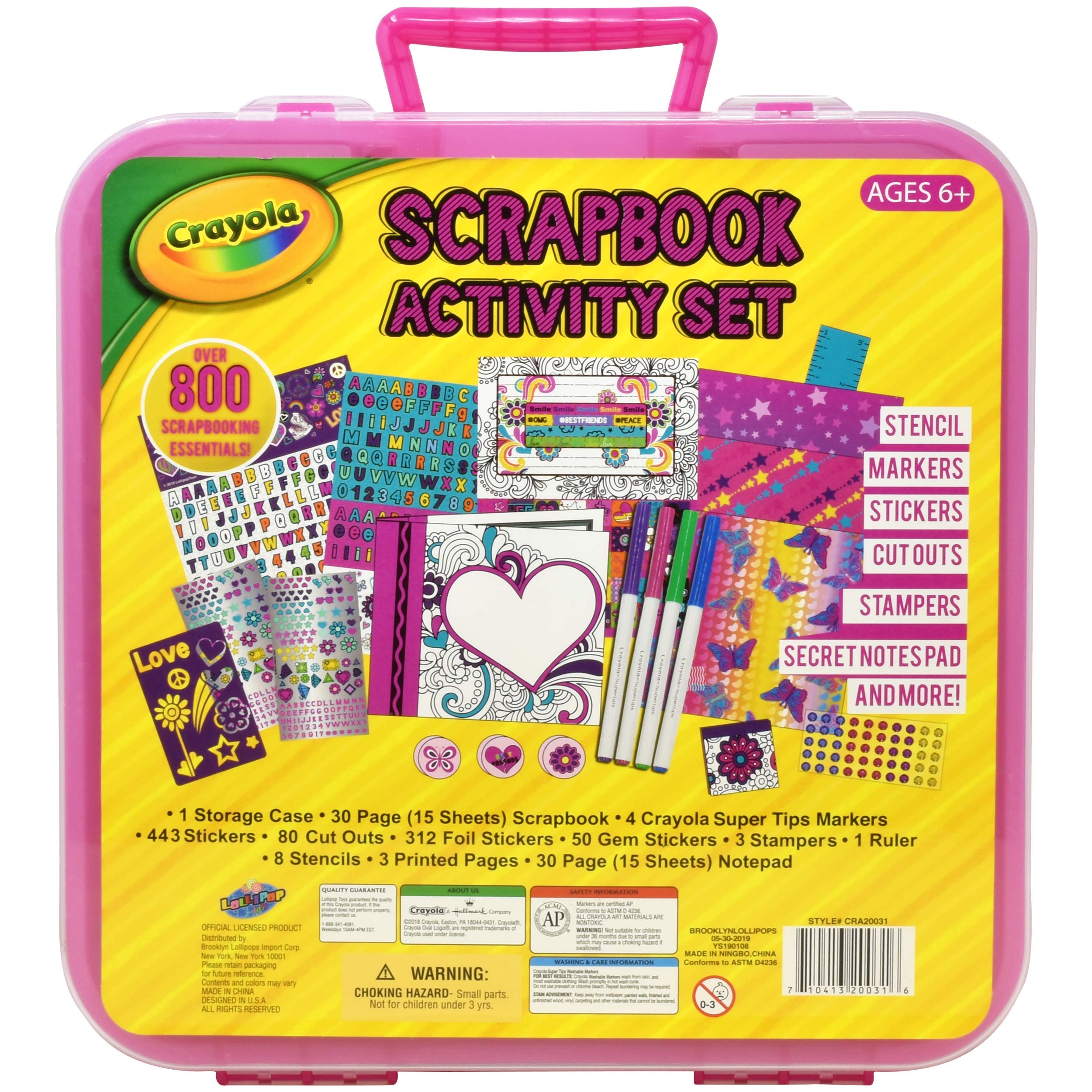 Crayola Art Activity Set, Mess Free Craft Kit for Kids, Washable Markers Coloring Supplies, Stickers, Scrapbook in Travel Carry Case