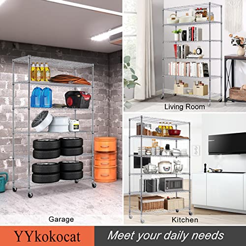 YYkokocat Wire Shelving Unit 2100LB Capacity Metal Shelves 82" H× 48L×18W 6 Tier Adjustable Storage Shelf w/Wheels Heavy Duty Shelves NSF Wire Rack Shelving for Kitchen Office Garage, Chrome…