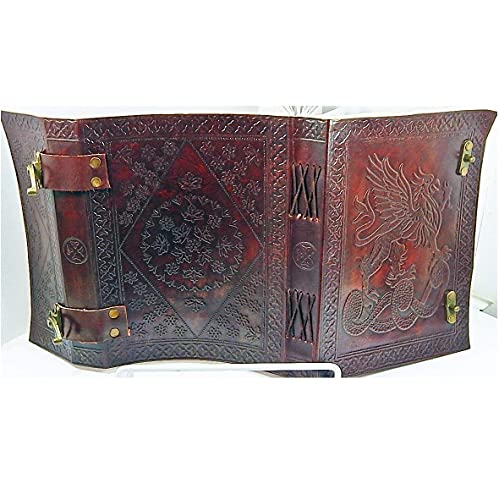 MONTEXOO Leather Journal Dragon Dungeons Dragonette Diary Sketchook Notebook with Lock for Men Women Dnd Travel Bullet Handmade Vintage Old Antique Writing Large Old Cool Brown 8 Inch