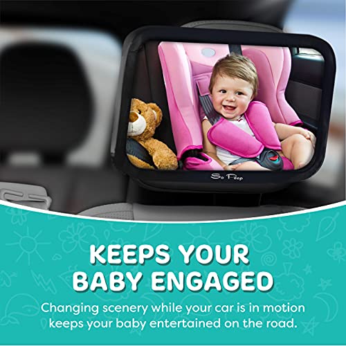 So Peep Adjustable Baby Car Mirror - Extra Large Backseat Safety Mirrors with Wide-Angle View and Headrest Straps for Rear-Facing Infant Car Seats - Newborn Essentials