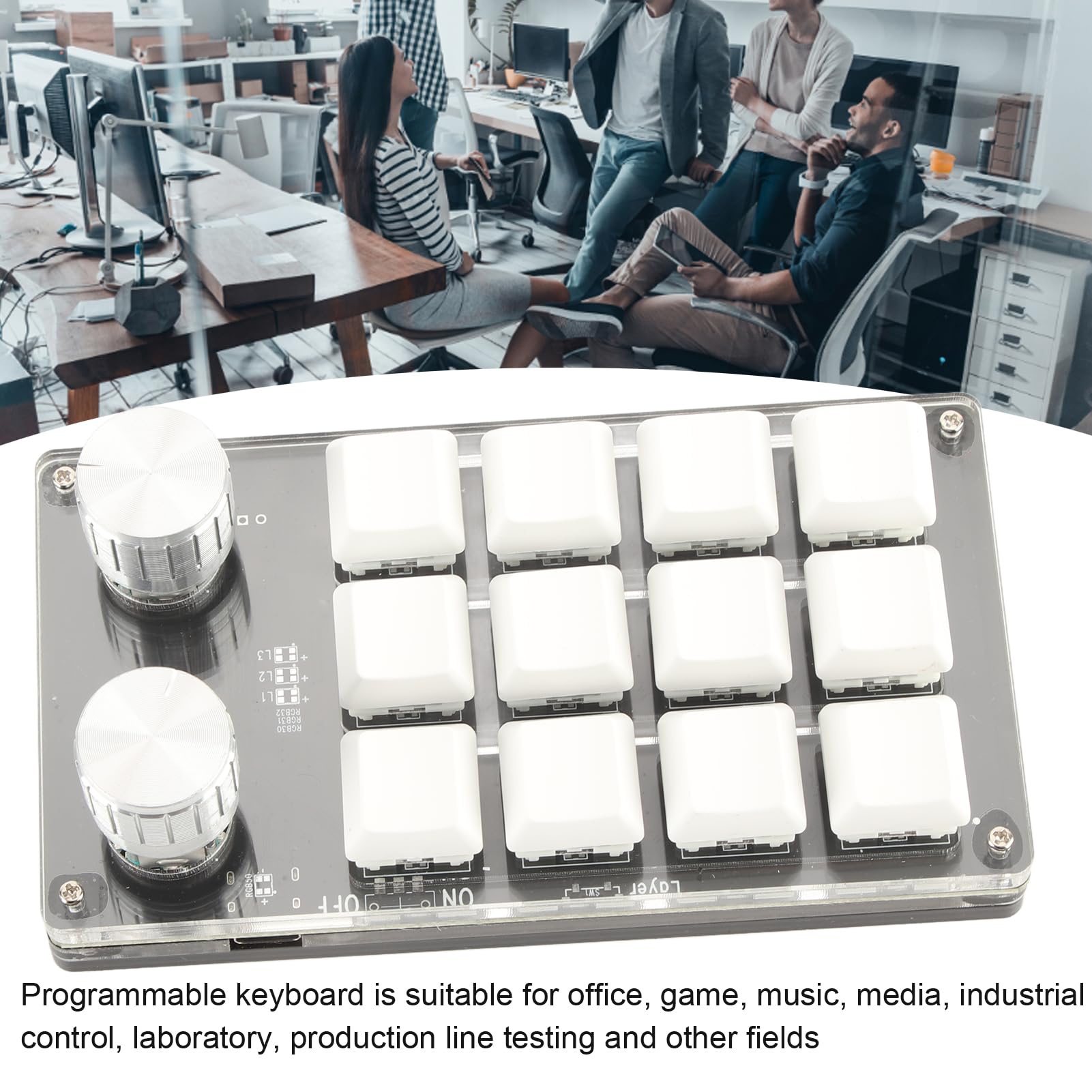 SUCIE One Handed Programmable Macro Keyboard, 12 Key RGB Mini Gaming Keyboard with 2 Knobs, DIY Multifunctional Shortcut Keypad Macro Keys PBT Keycaps for PC Computer Office(White)