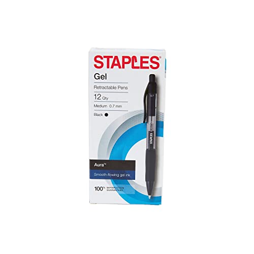 STAPLES 2072167 Aura Gel Retractable Pens 0.7Mm Black 12Pk (29195)