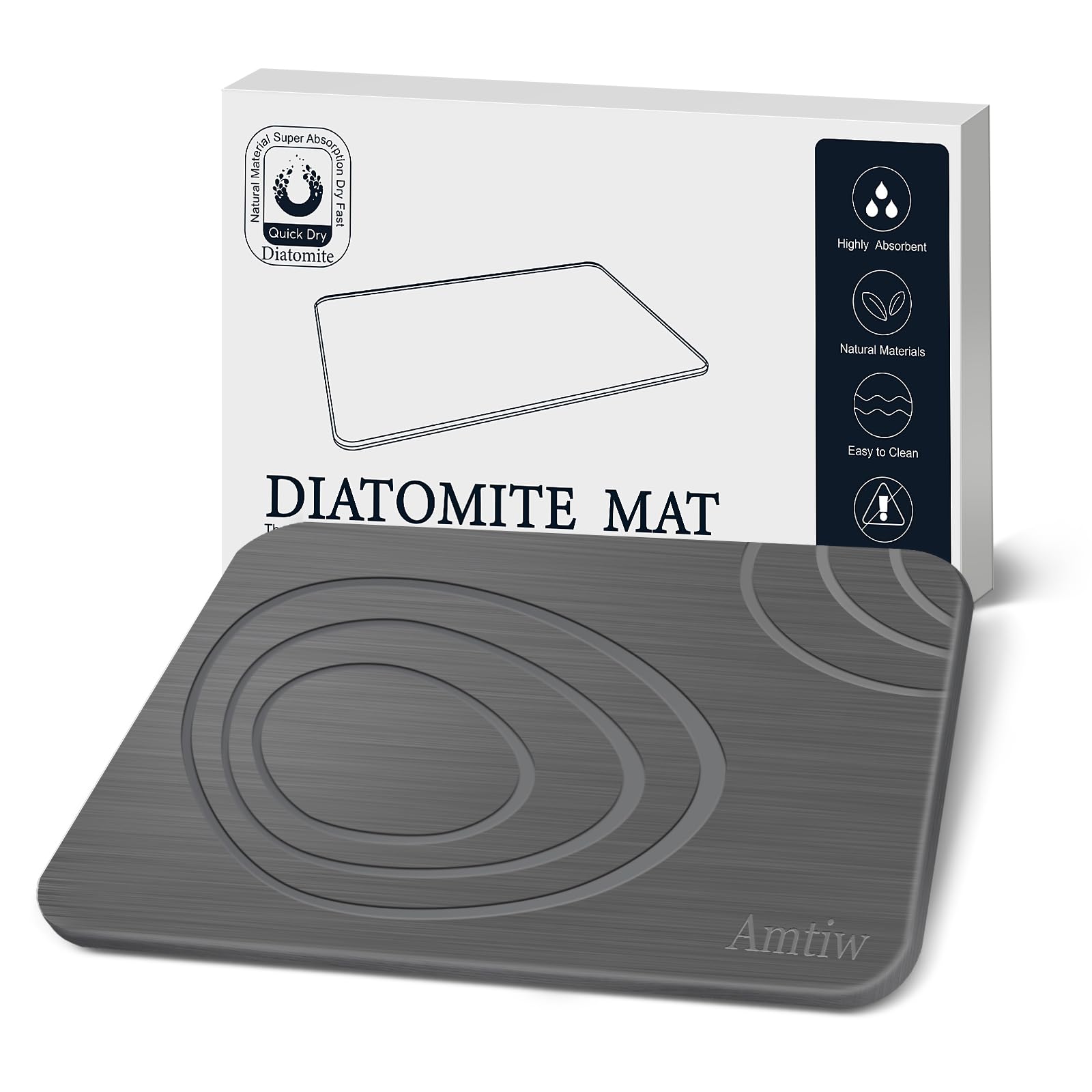 Amtiw Stone Bath Mat, Diatomaceous Earth Shower Mat, Non-Slip Super Absorbent Quick Drying Bathroom Mats, Suitable for Bathroom, Kitchen, Counter Bath Mat, Easy to Clean (23.6" X 15.4")